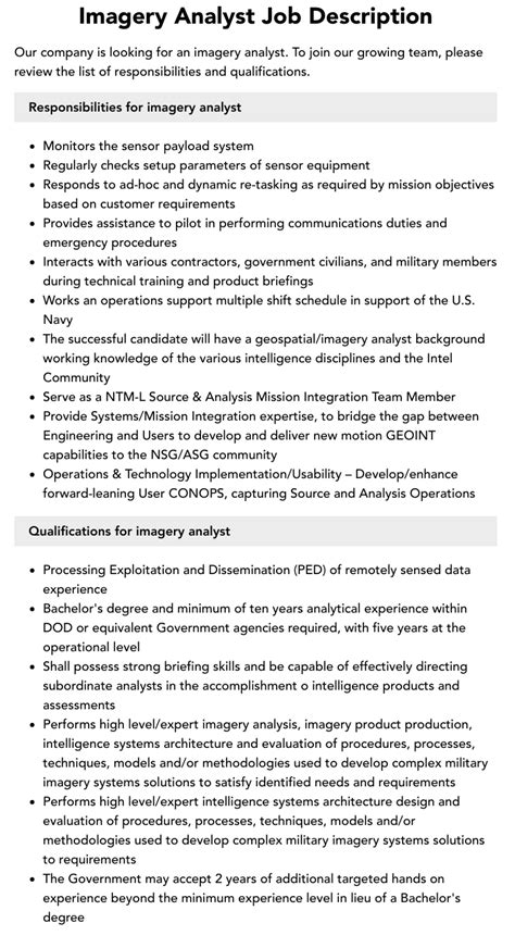 Imagery Analyst Job Description Velvet Jobs