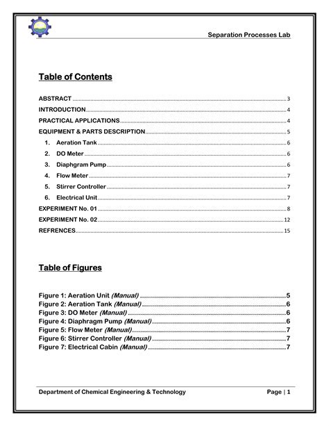 Aeration Unit Lab Reportseparation Lab Pdf