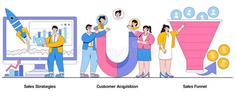Sales Strategies Customer Acquisition Sales Funnel Concept With Character Sales Optimization