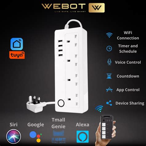 Webot Wifi Smart 13a Power Strip Extension Adapter Socket For Iot Home