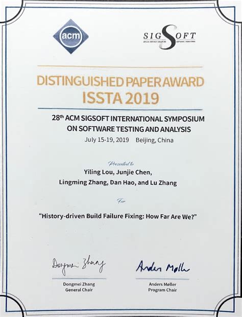 软件工程研究所研究团队获issta 2019杰出论文奖 北京大学计算机学院
