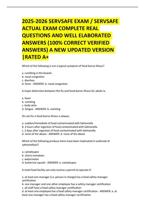 Servsafe Exam Servsafe Actual Exam Complete Real Questions And Well