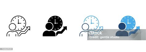 시간 관리 실루엣 및 라인 아이콘입니다 효율성 생산성 시계 제어 픽토그램 최적화 프로세스 비즈니스 작업 프로젝트 시간표 아이콘입니다 편집 가능한 스트로크 격리된 벡터