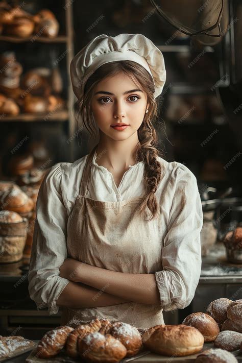 Woman Baker On The Background Of The Bakery Selective Focus Premium