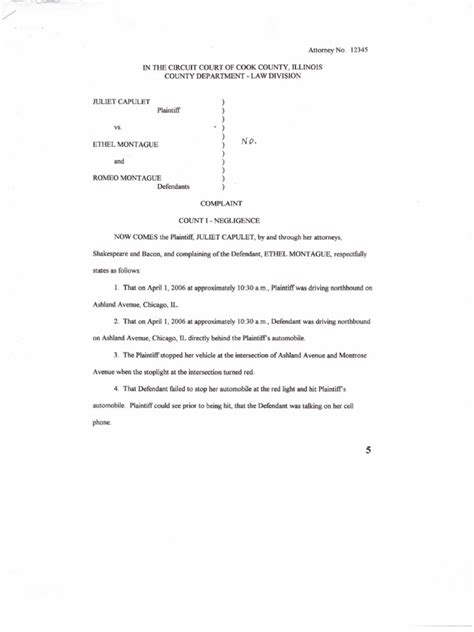 Sample Negligence Complaint Pdf Duty Of Care Negligence