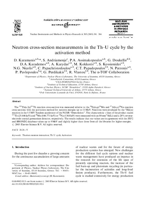 Pdf Neutron Cross Section Measurements In The Th U Cycle By The Activation Method