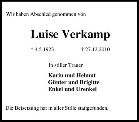 Traueranzeigen Von Luise Verkamp Trauer In Nrwde