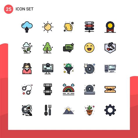 Set Of 25 Vector Filled Line Flat Colors On Grid For Plant License Food Bonus Network Editable