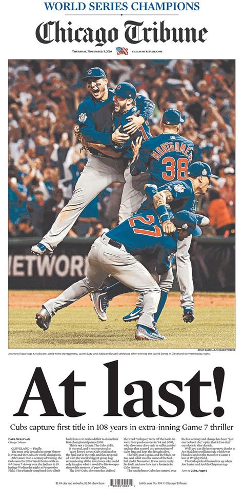Todays Front Pages Newseum Cubs World Series Cubs Win Chicago
