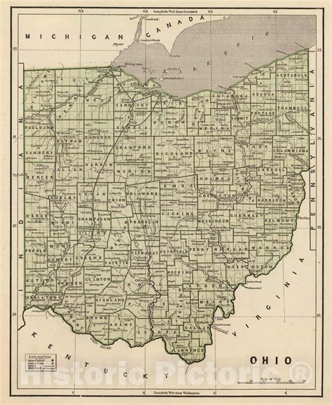 Historic Map National Atlas 1845 Ohio Vintage Wall Art