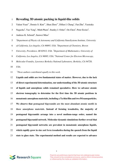 Pdf Revealing 3d Atomic Packing In Liquid Like Solids