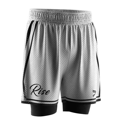 Men White Mesh Basketball Shorts With Black Lines And Compression Liner