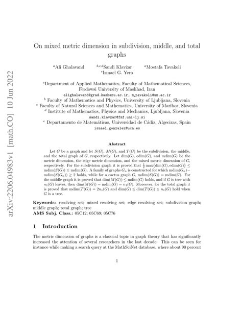 Pdf On Mixed Metric Dimension In Subdivision Middle And Total Graphs