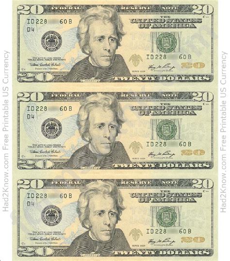 Twenty Dollar Bill Template Front Printable Pdf Download