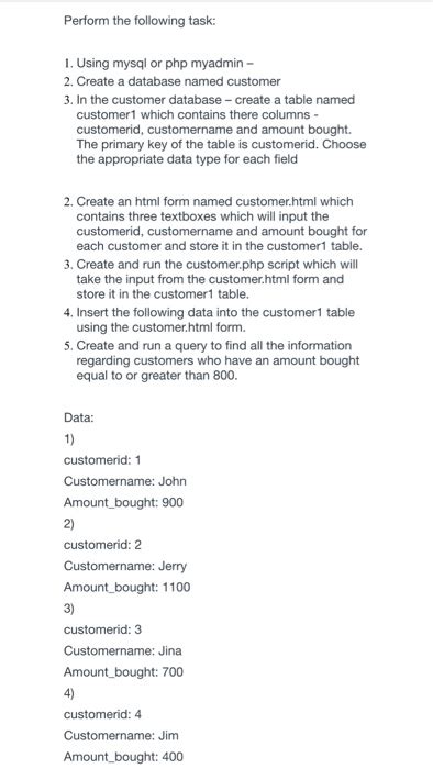 Solved Perform The Following Task 1 Using Mysql Or Php
