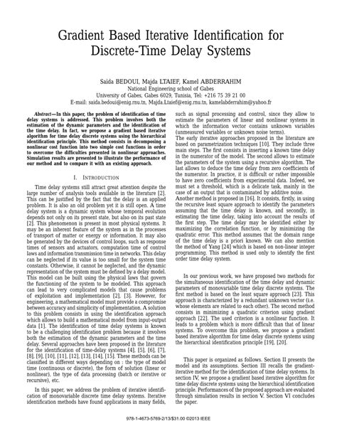 pdf gradient based iterative identification for discrete time delay