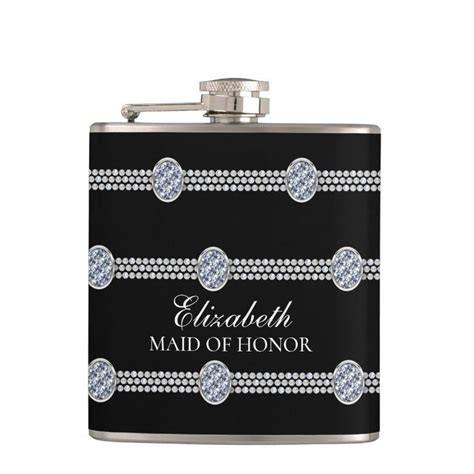 Girly Chic Elegant Diamond Pearl Bridesmaid Flask Zazzle Bridesmaid Pearls Bridesmaid Flask