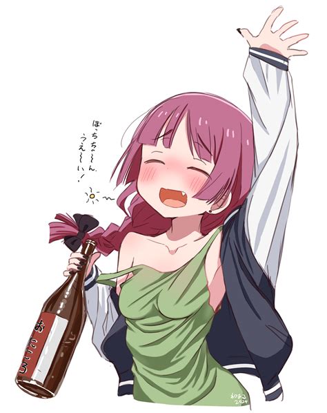 Retsumaru Hiroi Kikuri Bocchi The Rock Commentary Highres Translated 1girl Alcohol Arm