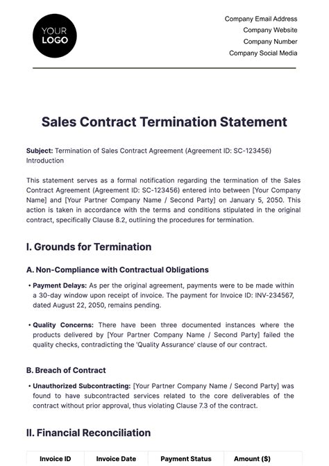 Free Sales Contract Termination Statement Template To Edit Online