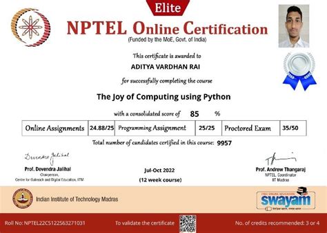 Aditya Vardhan Rai On Linkedin Nptel Pythonprogramming Iitmadras