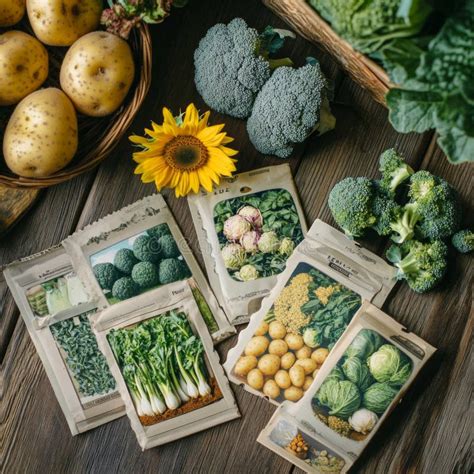 Assorted Vegetable Seed Packets With Broccoli Potatoes And Sunflower
