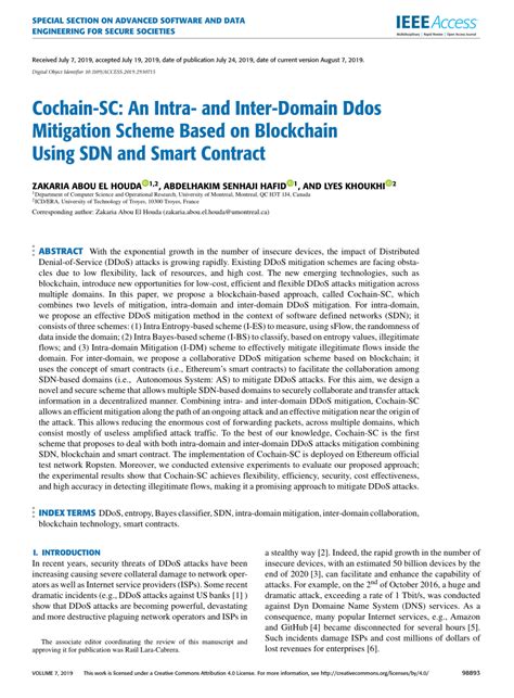 Pdf Cochain Sc An Intra And Inter Domain Ddos Mitigation Scheme Based On Blockchain Using