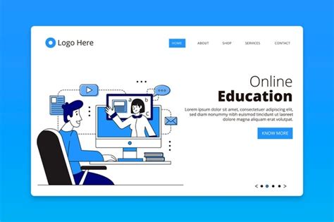 평면 선형 온라인 학습 방문 페이지 무료 벡터