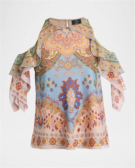 Etro Ruffled Cold Shoulder Paisley Blouse Neiman Marcus