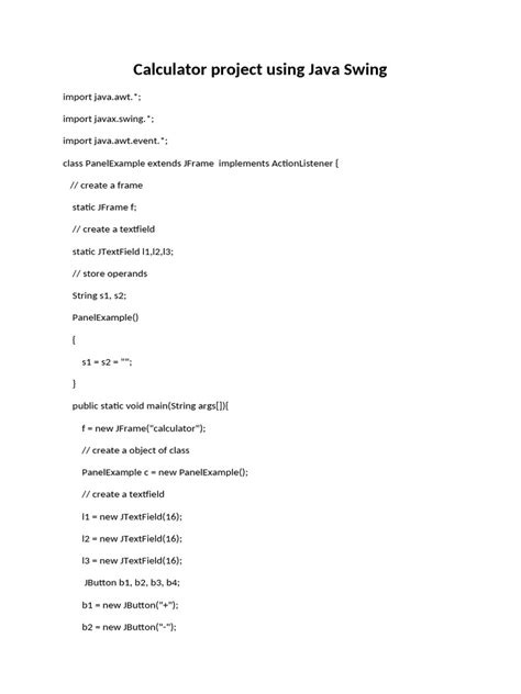 Calculator Project Using Java Swing Pdf