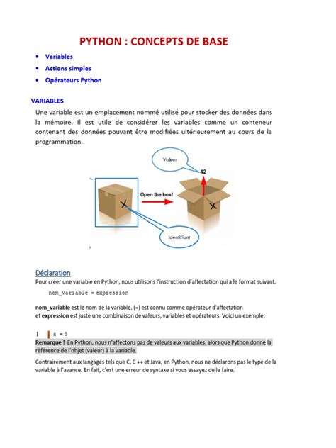 Concepts De Base En Python Pdf Variable Informatique Python