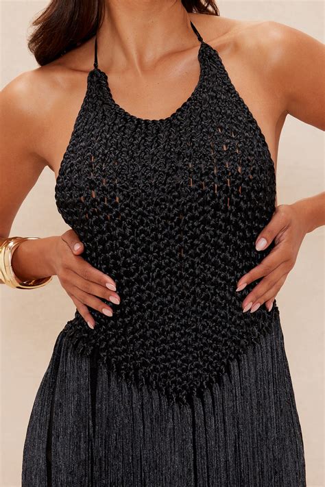 Ivanna Fringe Halter Top Black Fashion Nova