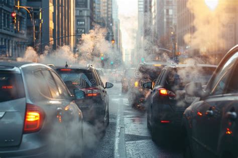 Transportation Travel Traffic Jams On Roads With Air Pollution Smoke