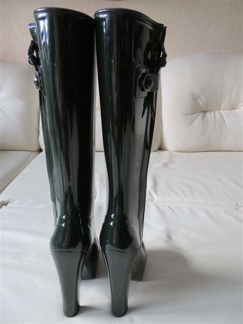 Womens Rubber Shoes With Heels 6 Inches Leather Thigh High Boots