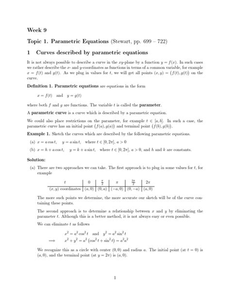 Week 9 1e Parametric Equations Pdf Equations Tangent