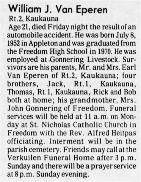 Van Eperen William J Obituary Mar 29 1974 ™
