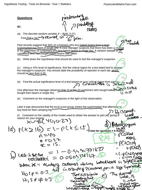 Hypothesis Testing Tests On Binomial Pdf Hypothesis Statistics