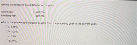 Solved Assume The Following Sales Data For A Company Current