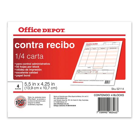 Contra Recibo Office Depot 1 4 Carta 4 Pzs Office Depot Mexico