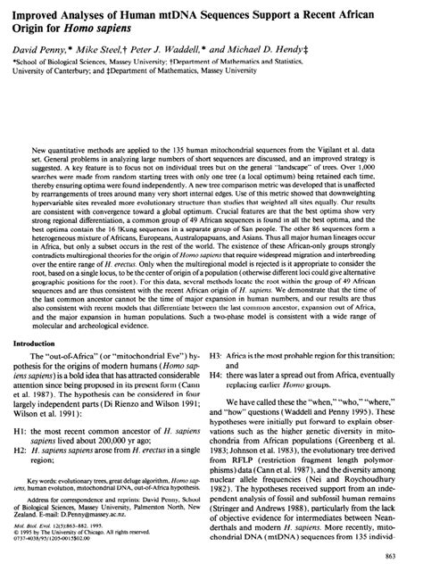 Pdf Improved Analyses Of Human Mtdna Sequences Support A Recent
