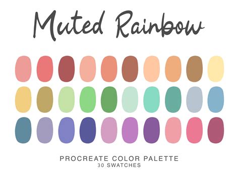 Muted Rainbow Procreate Color Palette Vibrant Summer Colors For