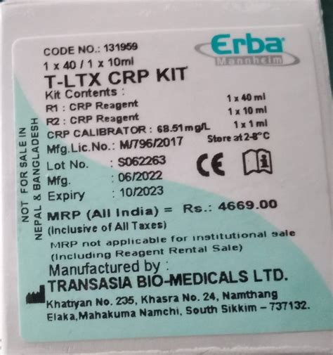 Erba T Ltx Crp Reagent Kit At ₹ 2400 Crp Assay Kit In Lucknow Id 26525528597