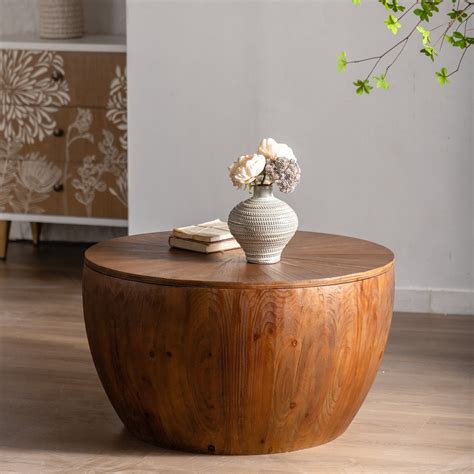 Wood Coffee Table Natural Round Wooden Coffee Tables Living Room With Storage Solid Wood