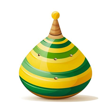 Colorful Indian Lattu Spinning Top Bright Green And Yellow Wood Conic Creative Traditonal