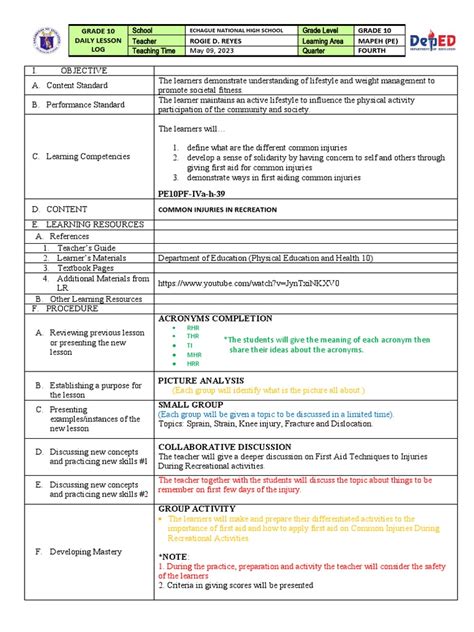 Mapeh 10 Sample Dll Pdf Learning Teachers
