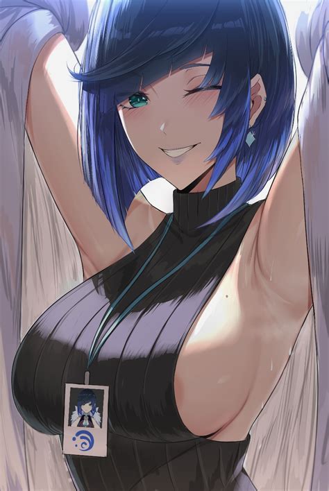 Micchan Micchanmeido Yelan Genshin Impact Genshin Impact Highres Girl Areola Slip