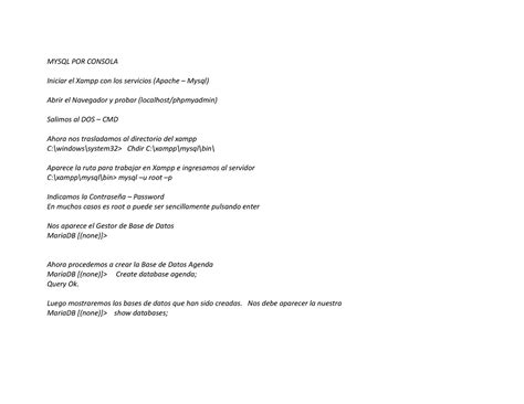 Mysql Por Consola Comandos Mysql Por Consola Iniciar El Xampp Con Los Servicios Apache