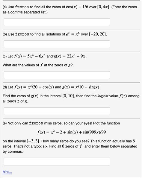 A Use Fzeros To Find All The Zeros Of Cosx 16