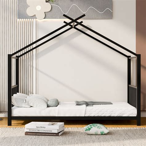 Ebern Designs Twin Size Metal House Platform Bed Black Wayfair