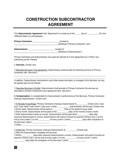 Free Construction Subcontractor Agreement Template Pdf And Word