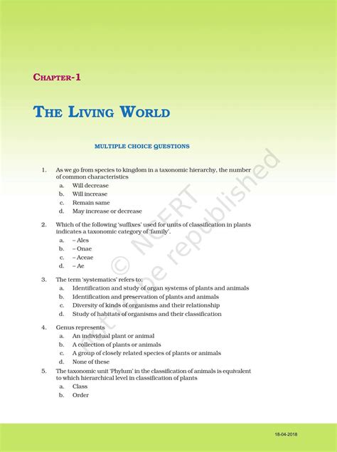 Ncert Exemplar Book For Class 11 Biology Chapter 1 The Living World